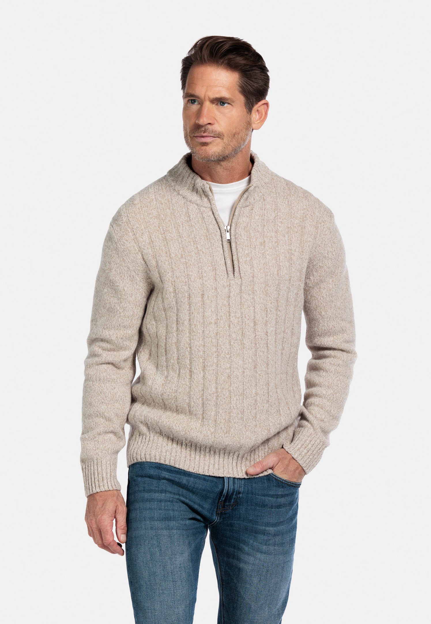 Baileys Vertical Texture Half Zip Front Drop Needle Knit Trui in kleur ...