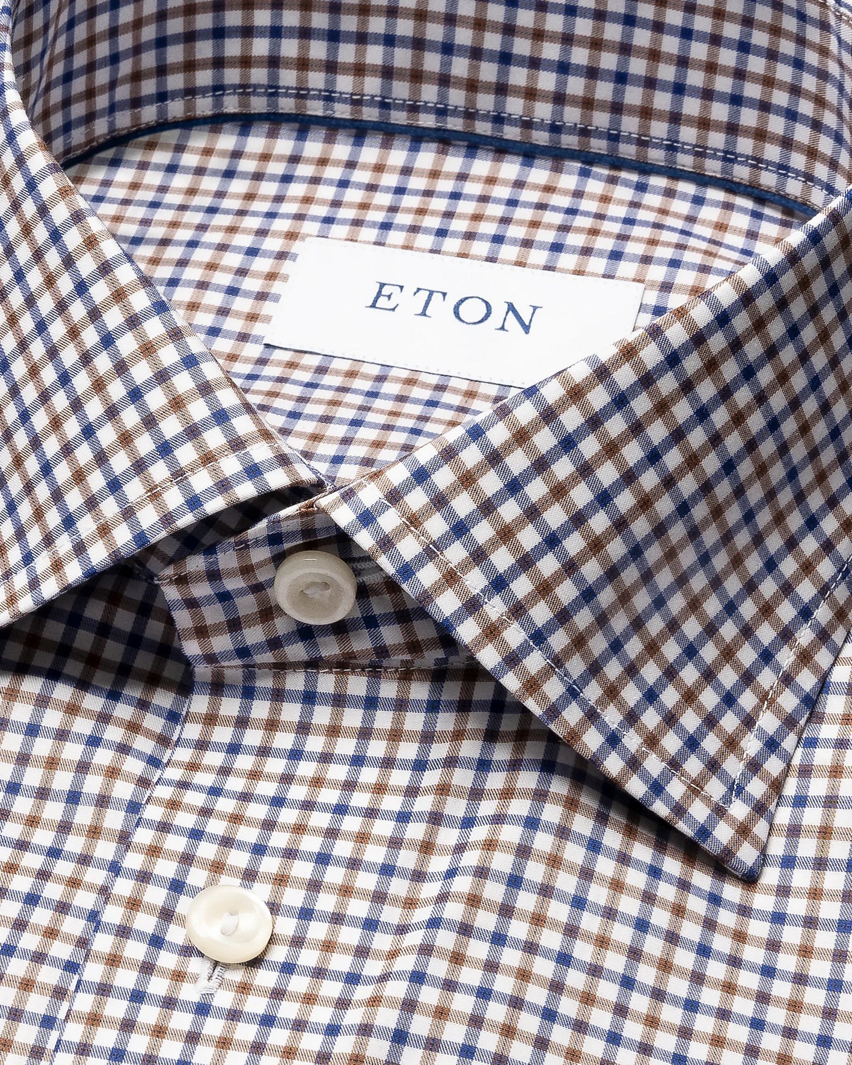 Eton Fine Twill Mini Duo Color Check Overhemd in kleur Brown-Dark Blue ...
