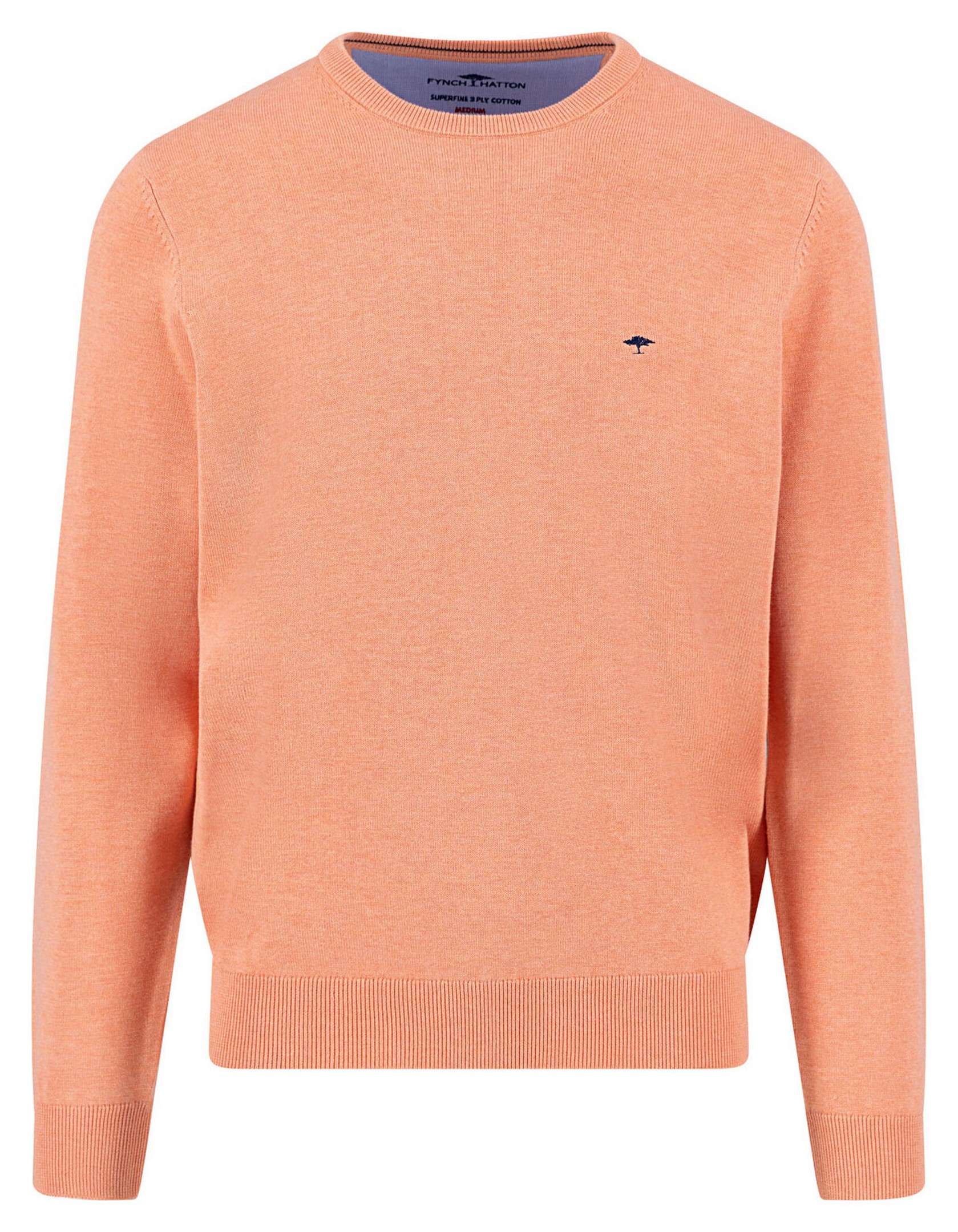 Fynch-Hatton O-Neck Superfine Cotton Uni Color Trui in kleur Perzik ...