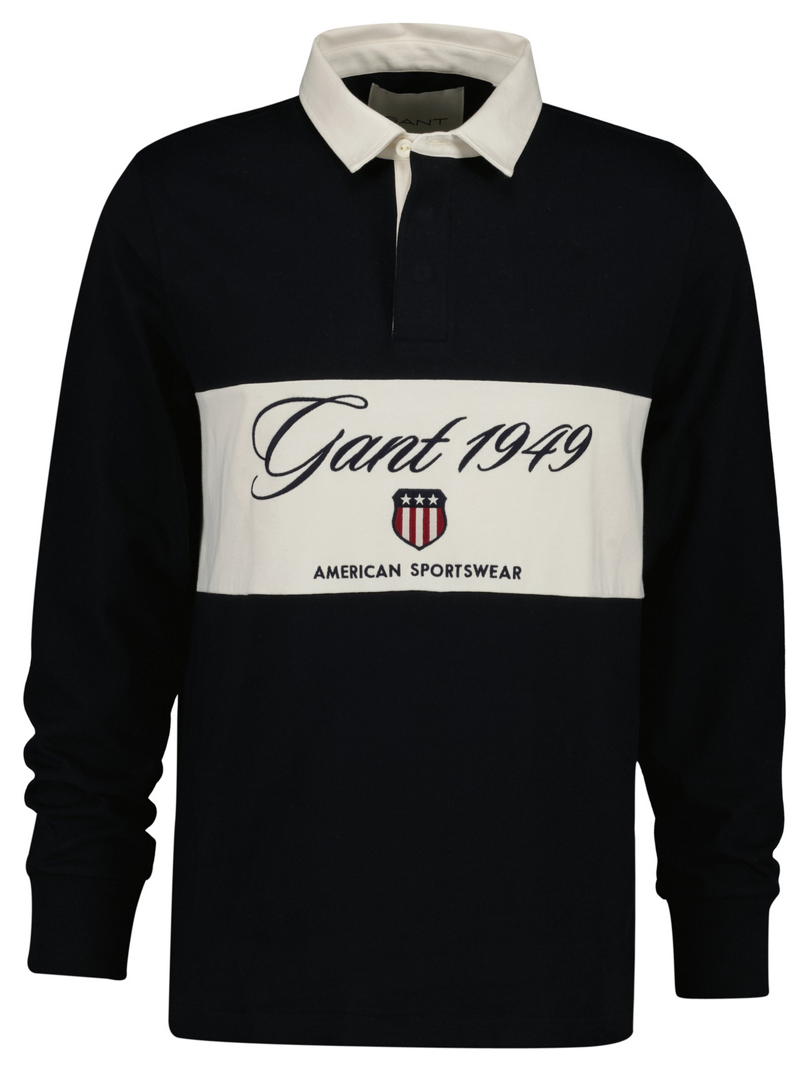 Gant Blocked 1949 Shield Graphic Heavy Rugger Trui in kleur Zwart | Jan ...