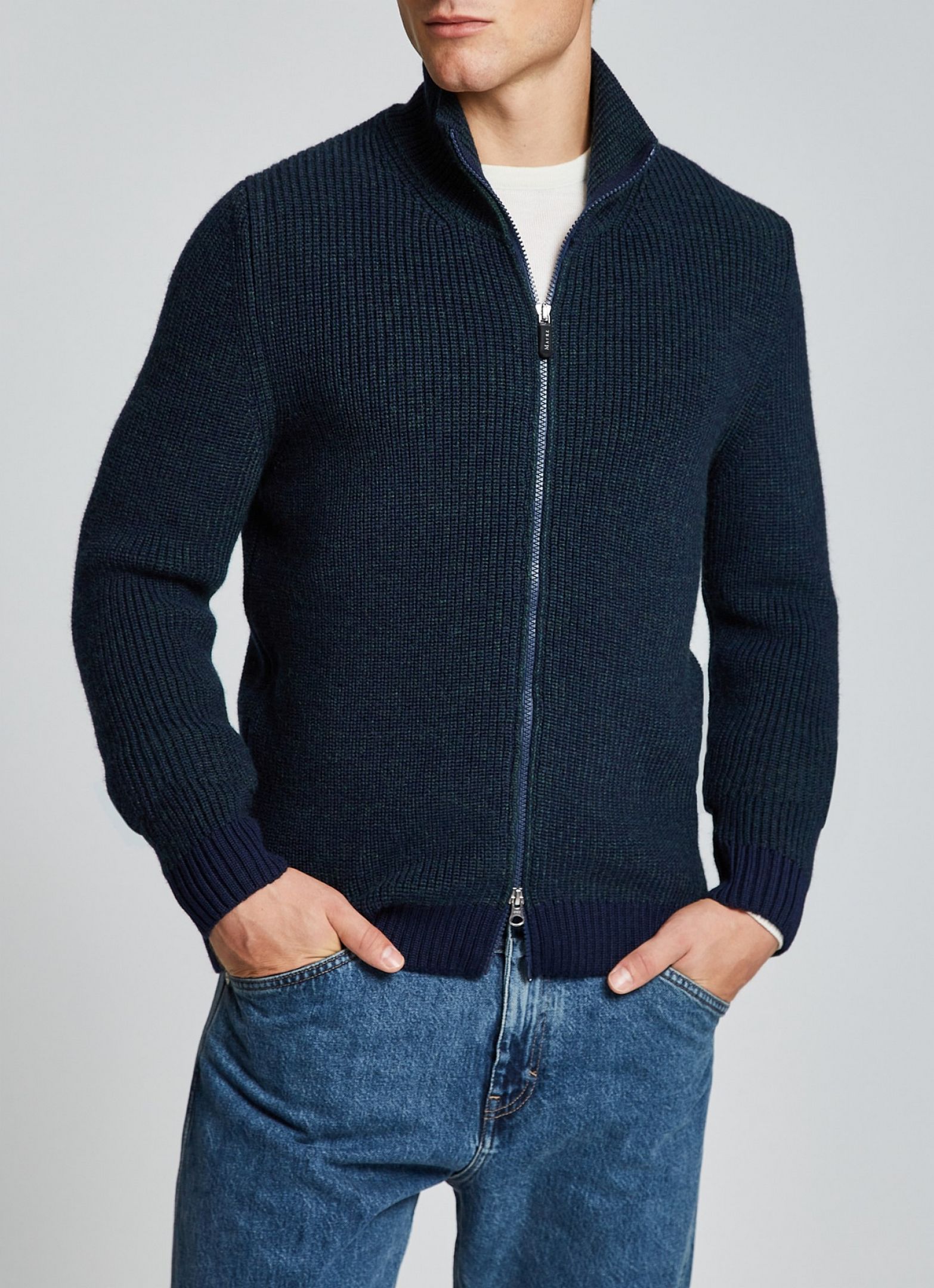 Maerz 2-Way Zip Fine Structure Vest in kleur Dusk Blue | Jan Rozing ...