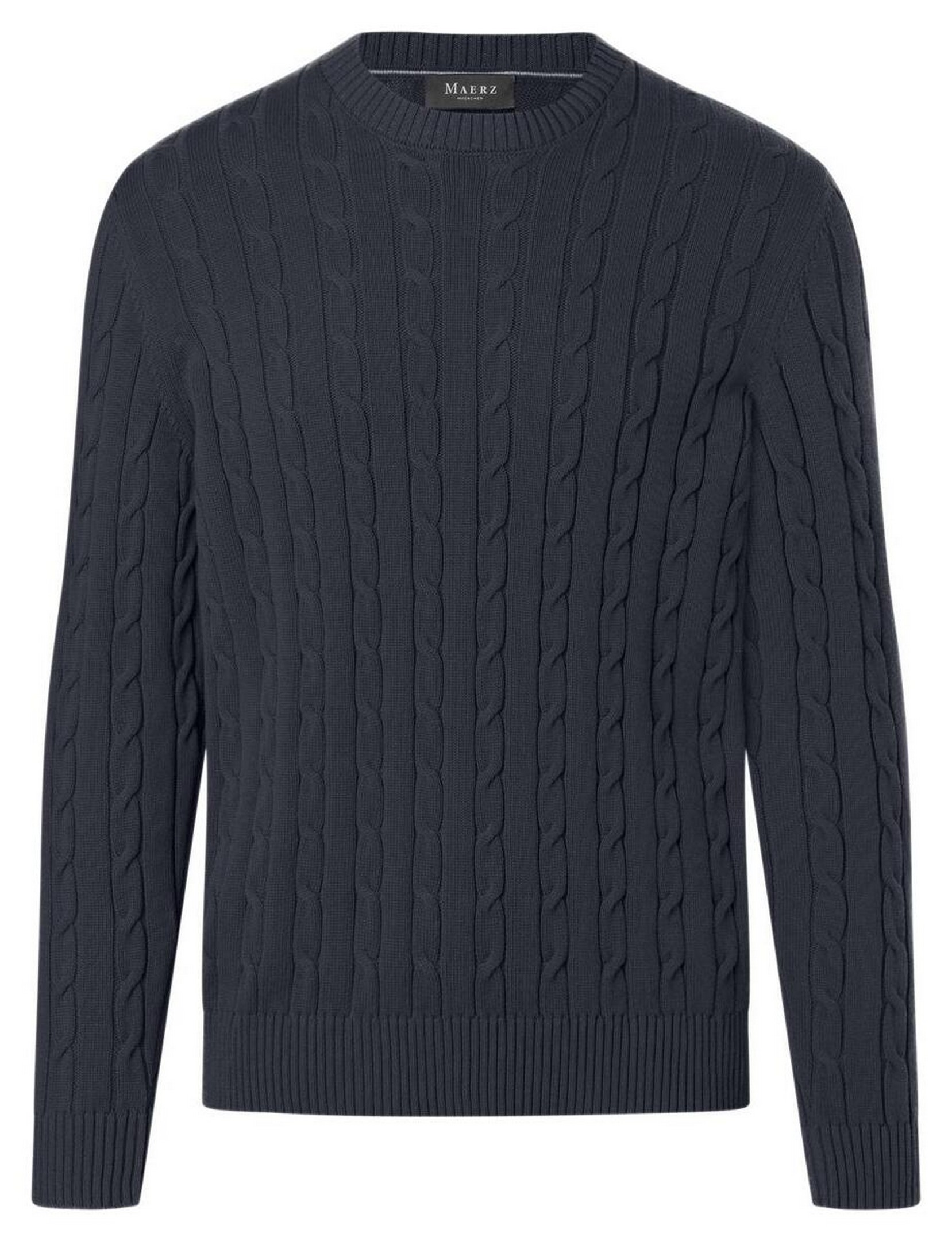 Maerz Uni Color Allover Cable Knit Crew Neck Trui in kleur Navy | Jan ...