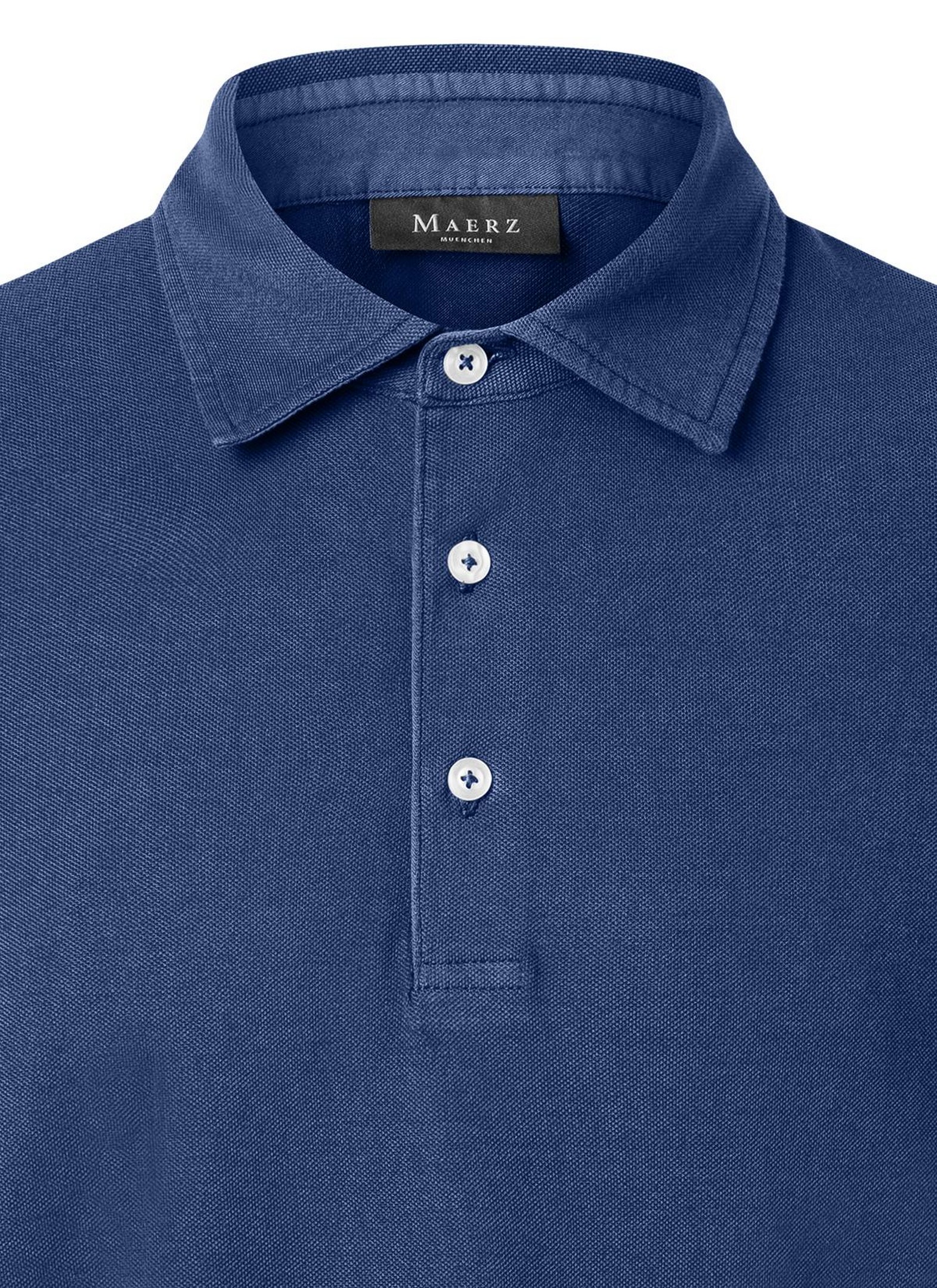 Maerz Uni Color Long Sleeve Jersey Garment Dye Polo in kleur Deep Sea ...