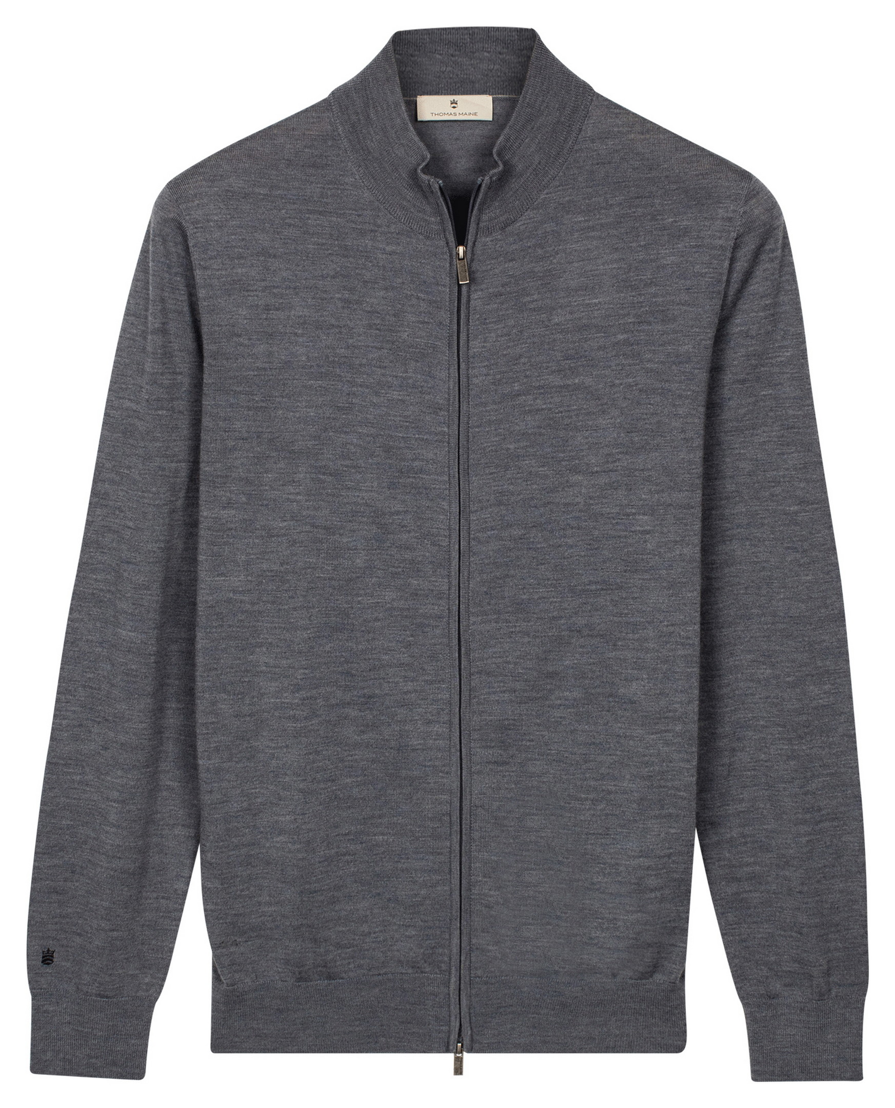 Thomas Maine Fine Merino Full 2-Way Zip Single Knit Vest in kleur Denim ...